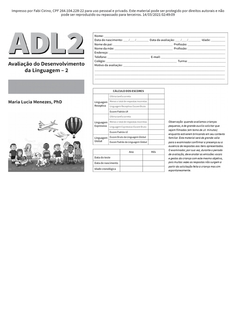 Protocolo ADL2 - 28x21 - ALT4 - Passei Direto | PDF