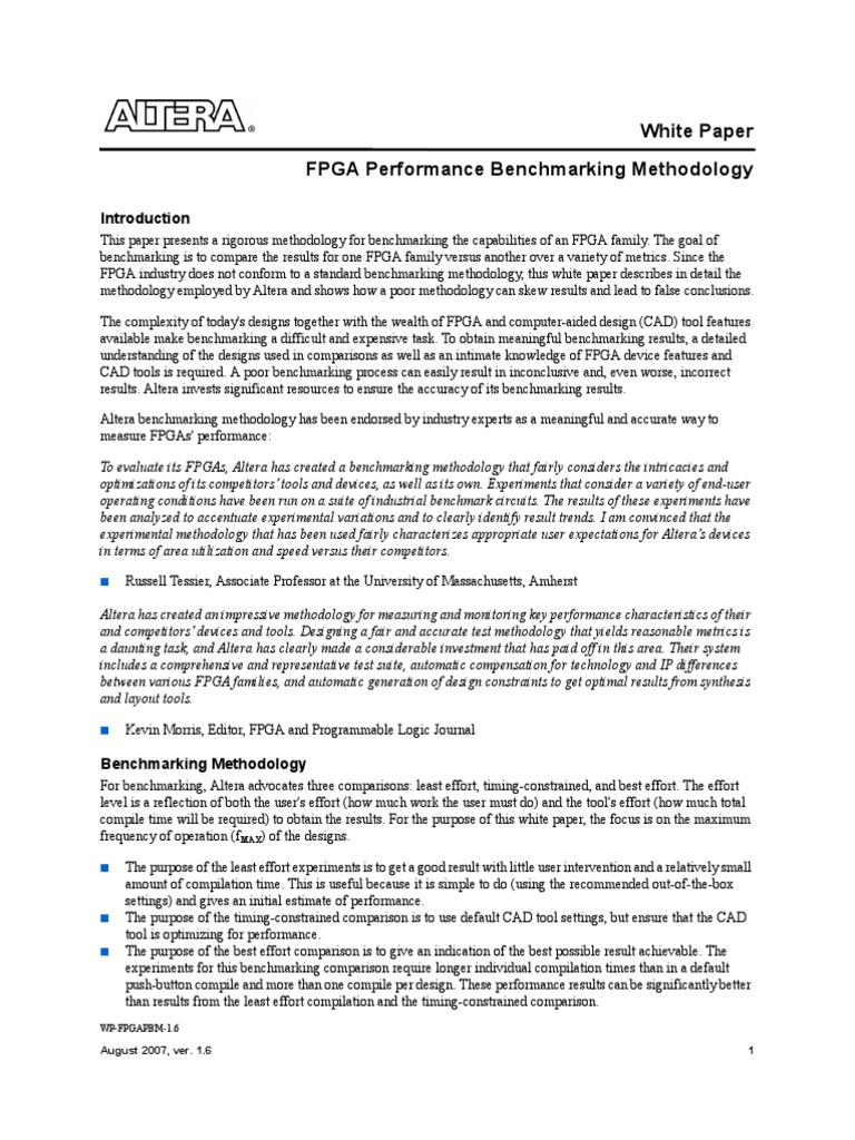 White Paper FPGA Performance Benchmarking Methodology: August 2007, Ver. 1.6 1 | PDF | Field ...