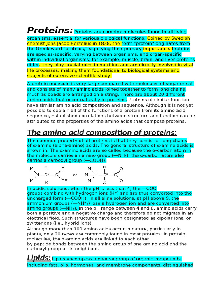 Biology Notes. Protein, Carbohydrate and Lipids. | PDF | Carbohydrates ...