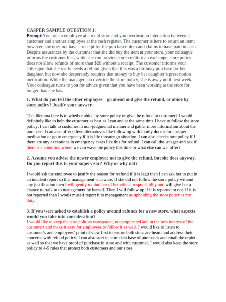 Practice CASPER SAMPLE QUESTIONS | PDF