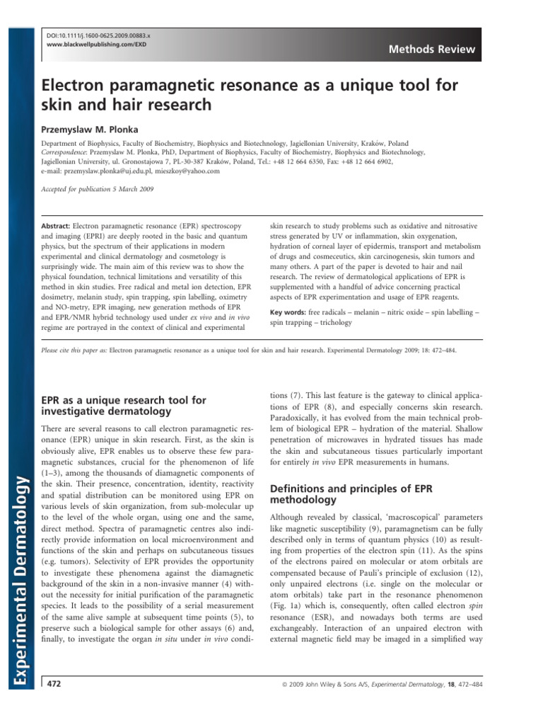 Experimental Dermatology - 2009 - Plonka - Electron Paramagnetic ...