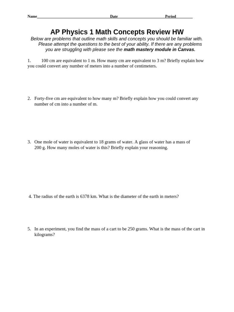 HW Math Review | PDF