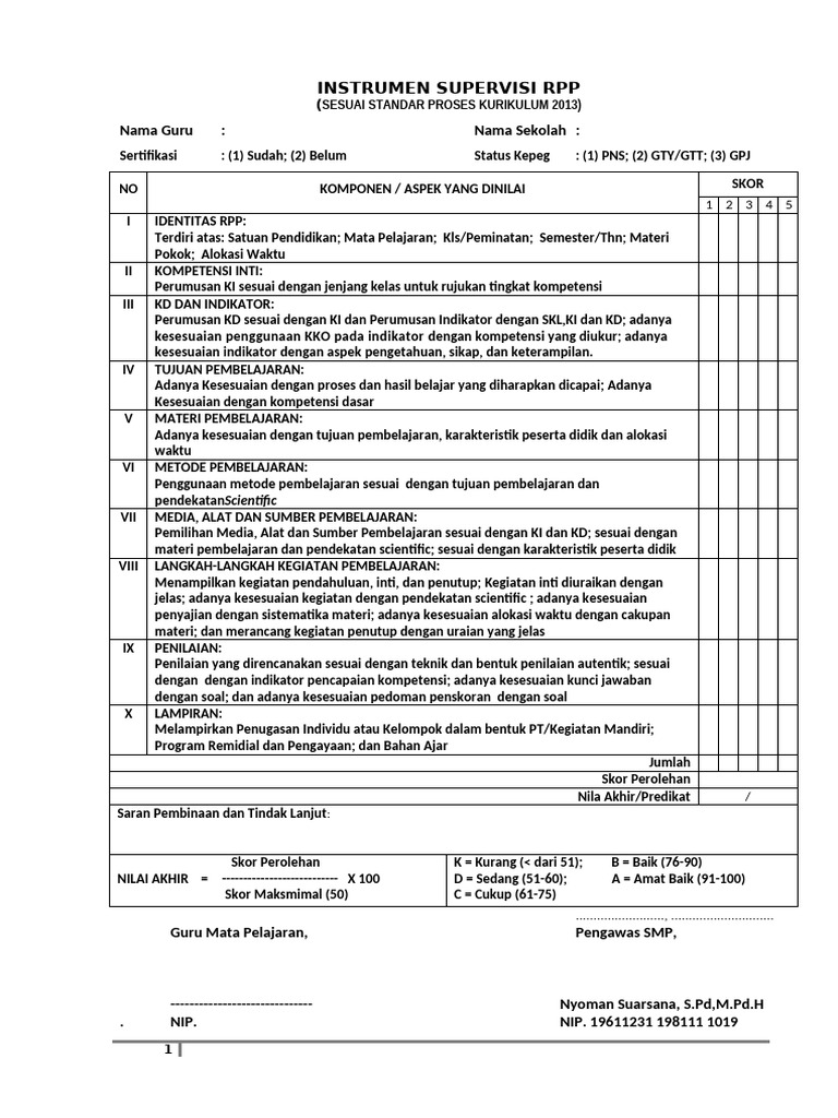 A2.2013.instrumen Penilaian RPP 2013 | PDF