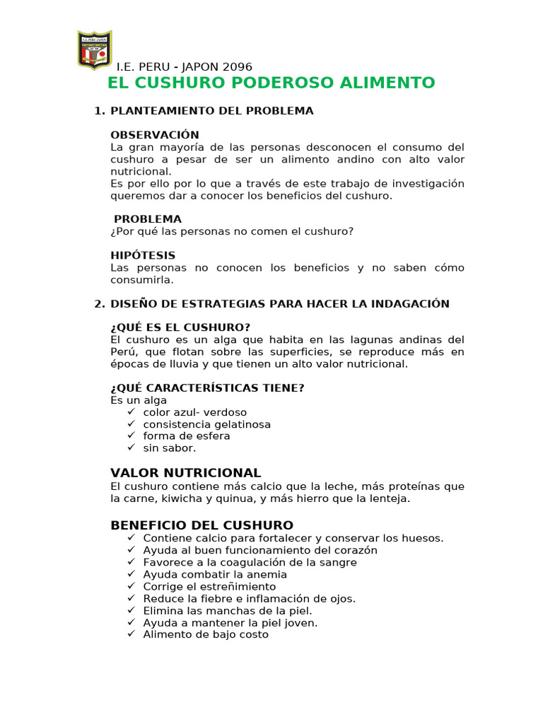 El Cushuro Poderoso Alimento | PDF