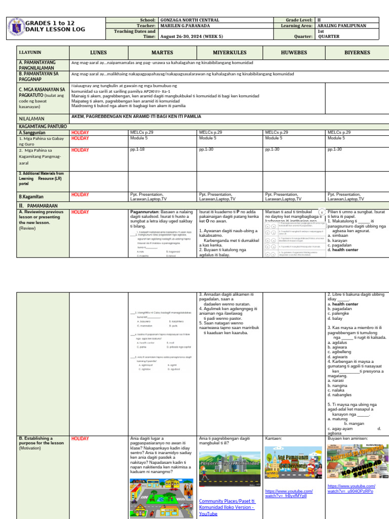 DLL - AP 2 - Q1 - W5 - Iloko | PDF