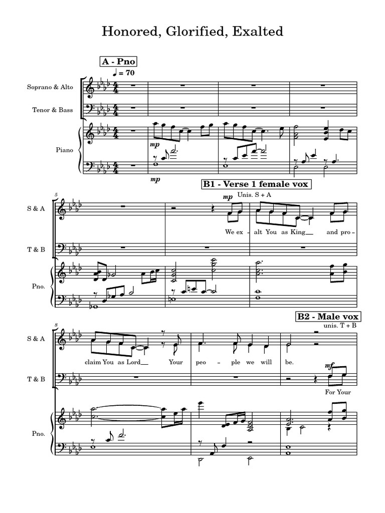 Honored, Glorified, Exalted Lyrics | PDF | Choral Music | Vocal Music