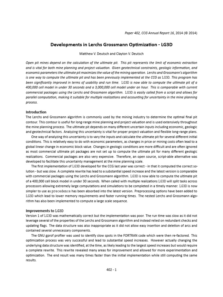 2014-402 Developments in Lerchs Grossmann Pit Optimization | PDF ...