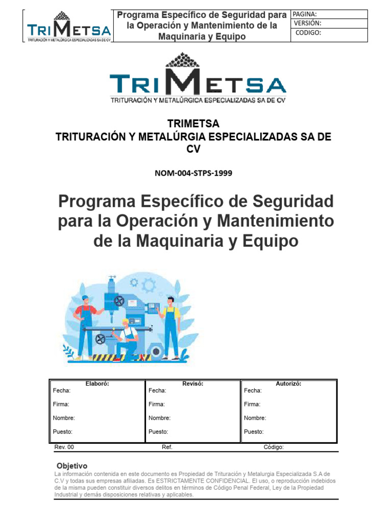 Programa Específico de Seguridad para La Operación y Mantenimiento de La Maquinaria y Equipo | PDF