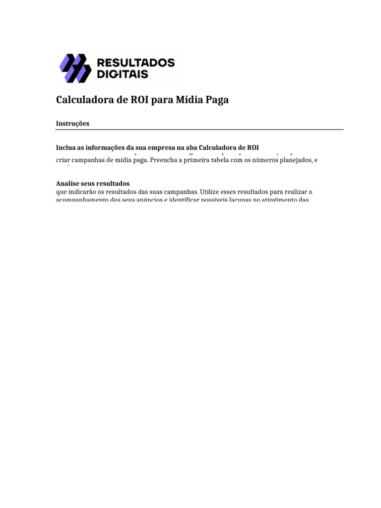 Calculadora de ROI para Mídia Paga | PDF