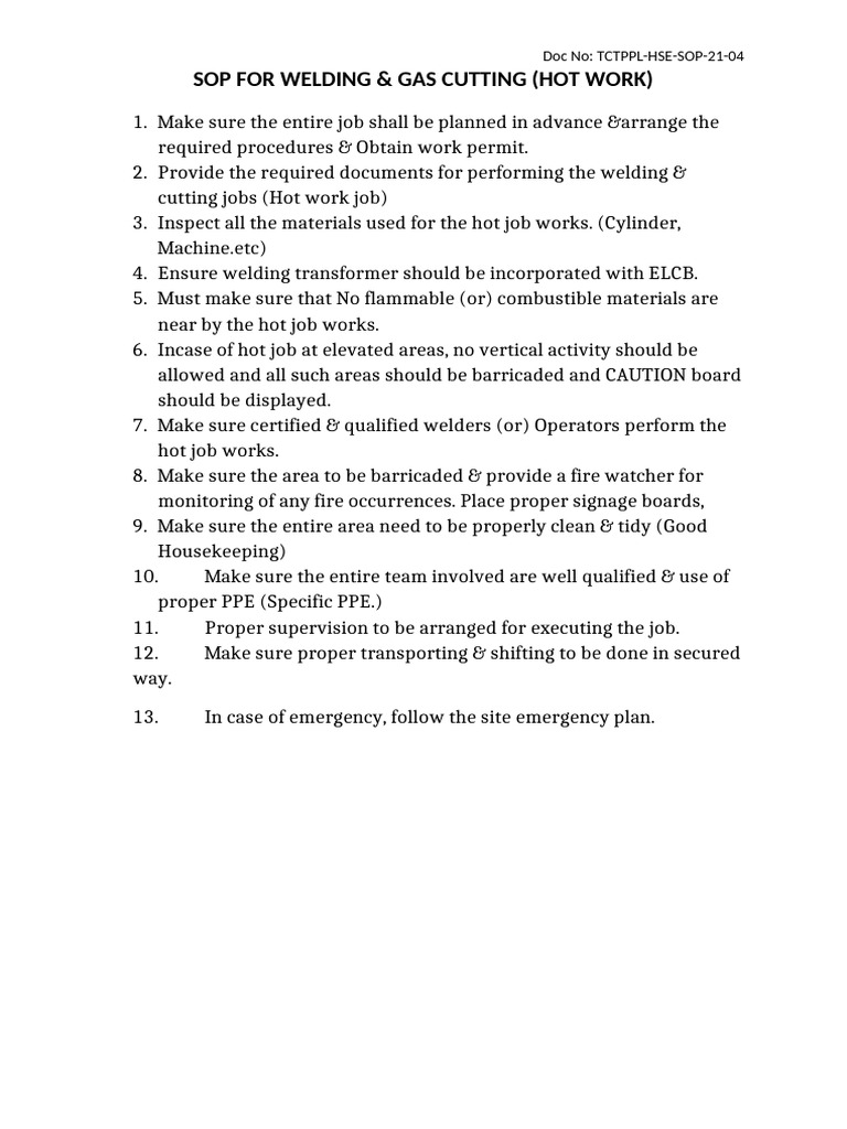 SOP Hot Work | PDF