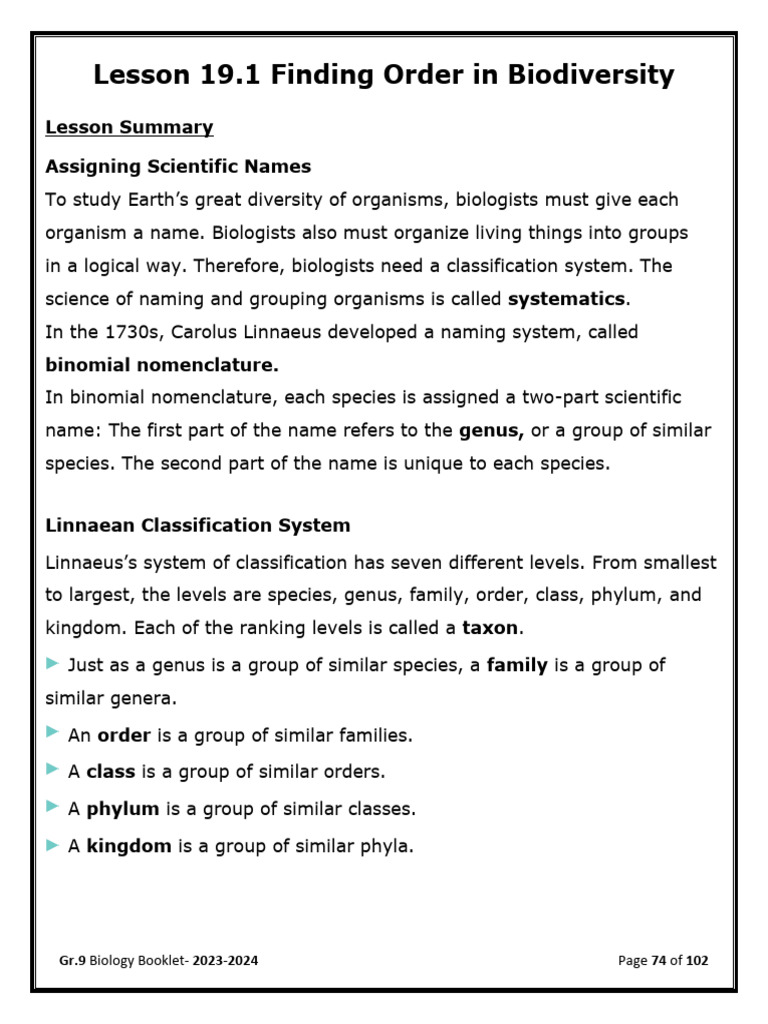 Biology G9-T3 - Final Exam Booklet Pointers - Empty | PDF