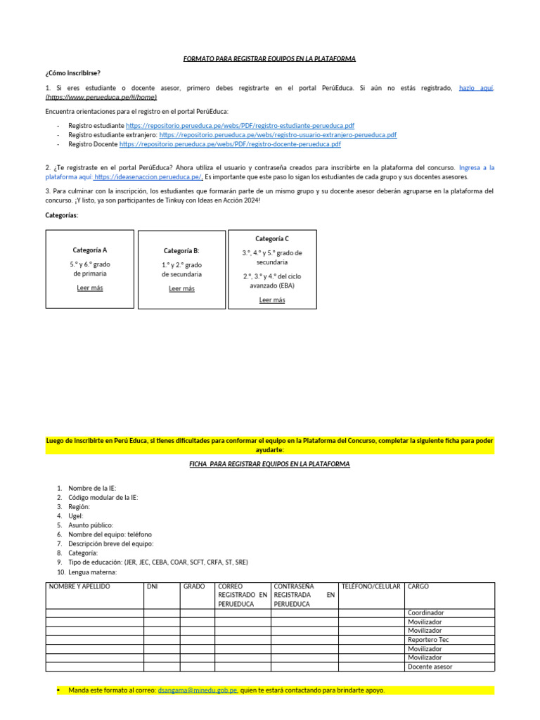 Formato para Registrar Equipos en La Plataforma | PDF