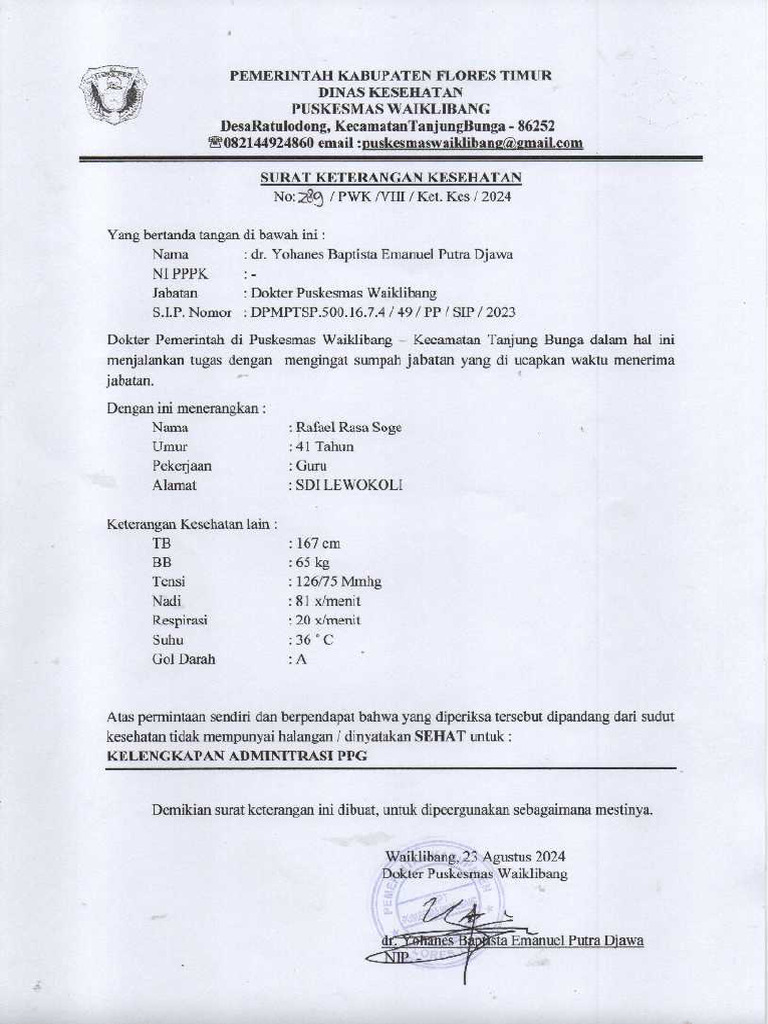 PGSD RAFAEL RASA SOGE Surat Keterangan Kesehatan | PDF