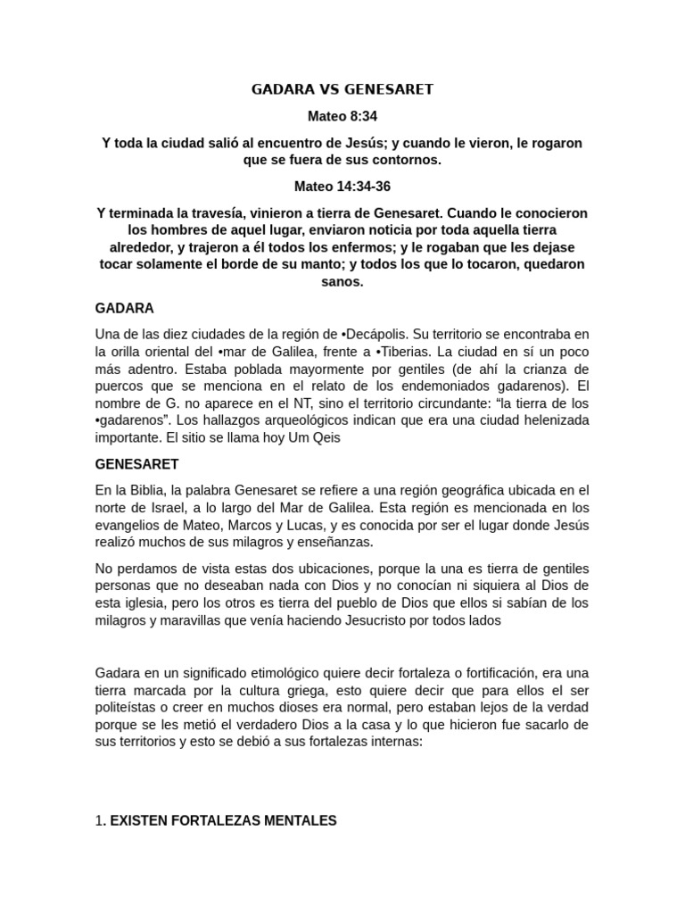 Gadara VS Genesaret | PDF