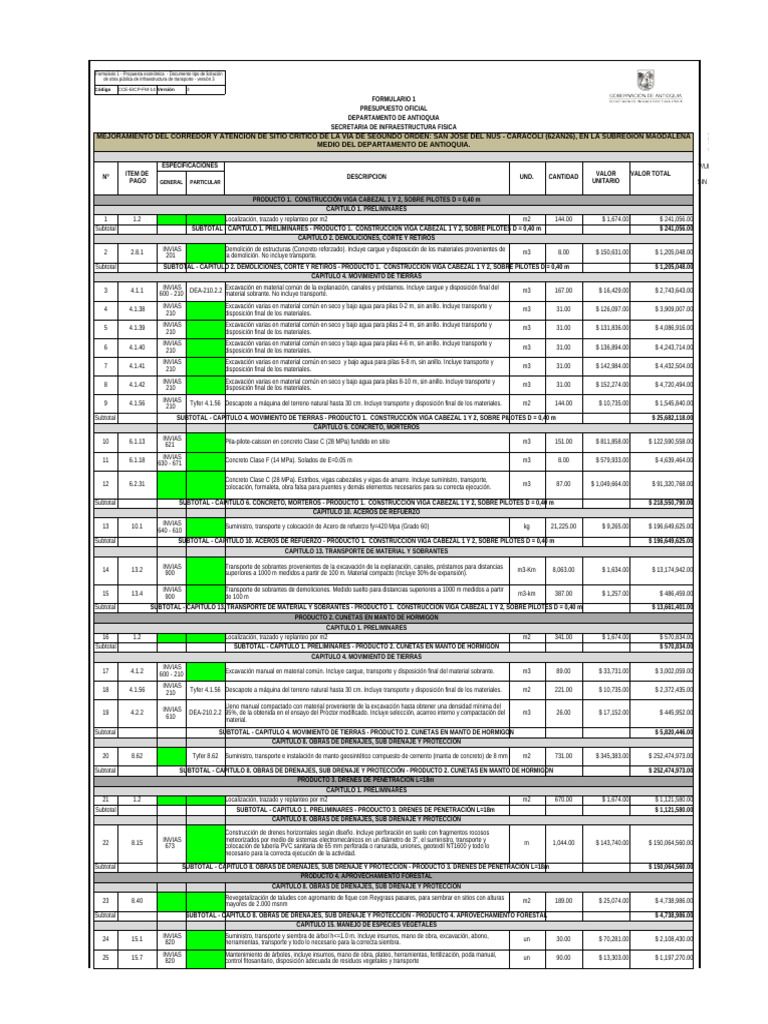 Formulario 1 - Formulario de Presupuesto Oficial CCE-EICP-FM-14 ...
