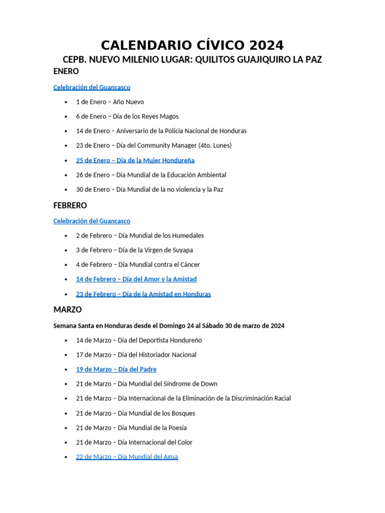 Calendario Civico de HN | PDF