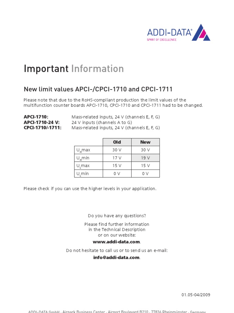Addi Data Apci1710 | PDF | Personal Computers | Electromagnetic ...