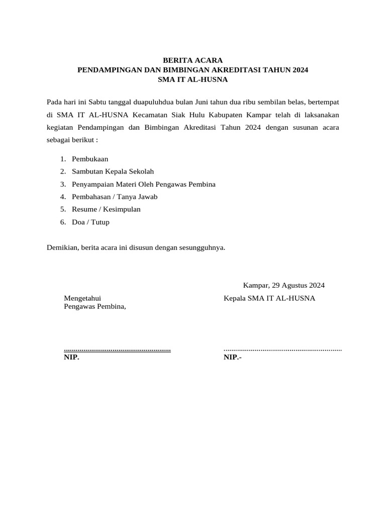 Berita Acara Pendampingan Dan Bimbingan Akreditasi | PDF