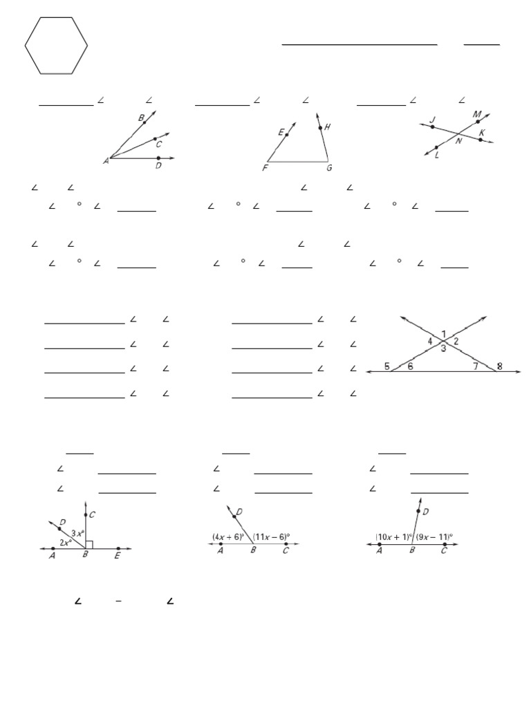 Angle Pair Relationships Practice Worksheet | PDF