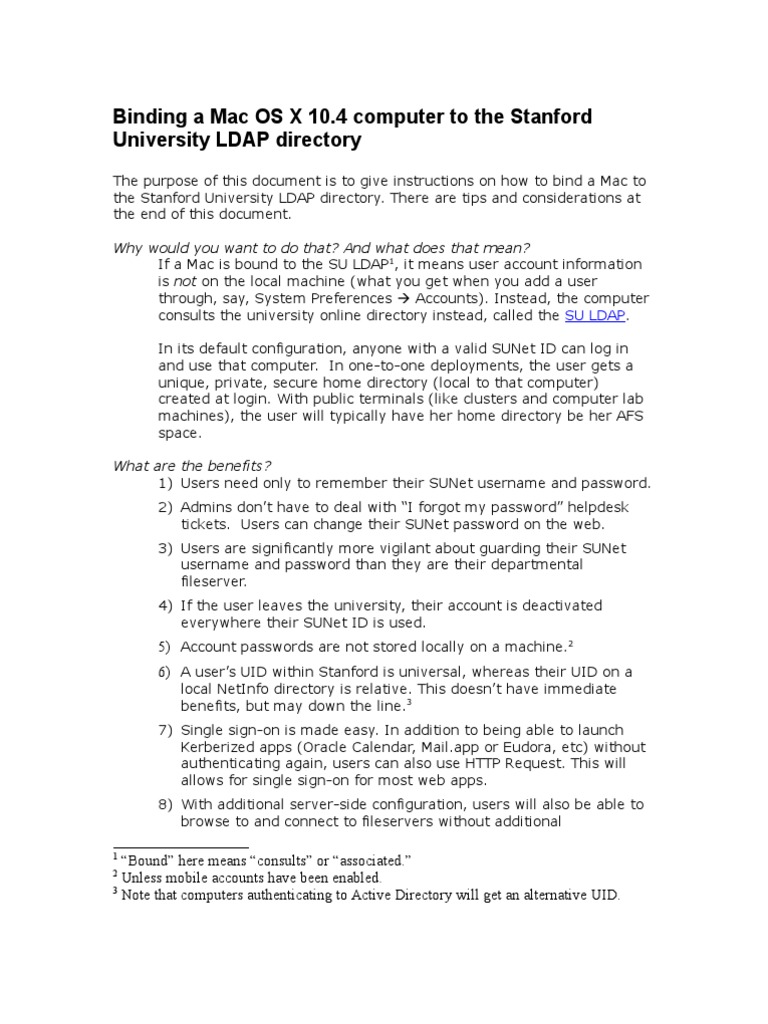 How To Bind Mac Os X To Su Ldap For Authentication Pdf User