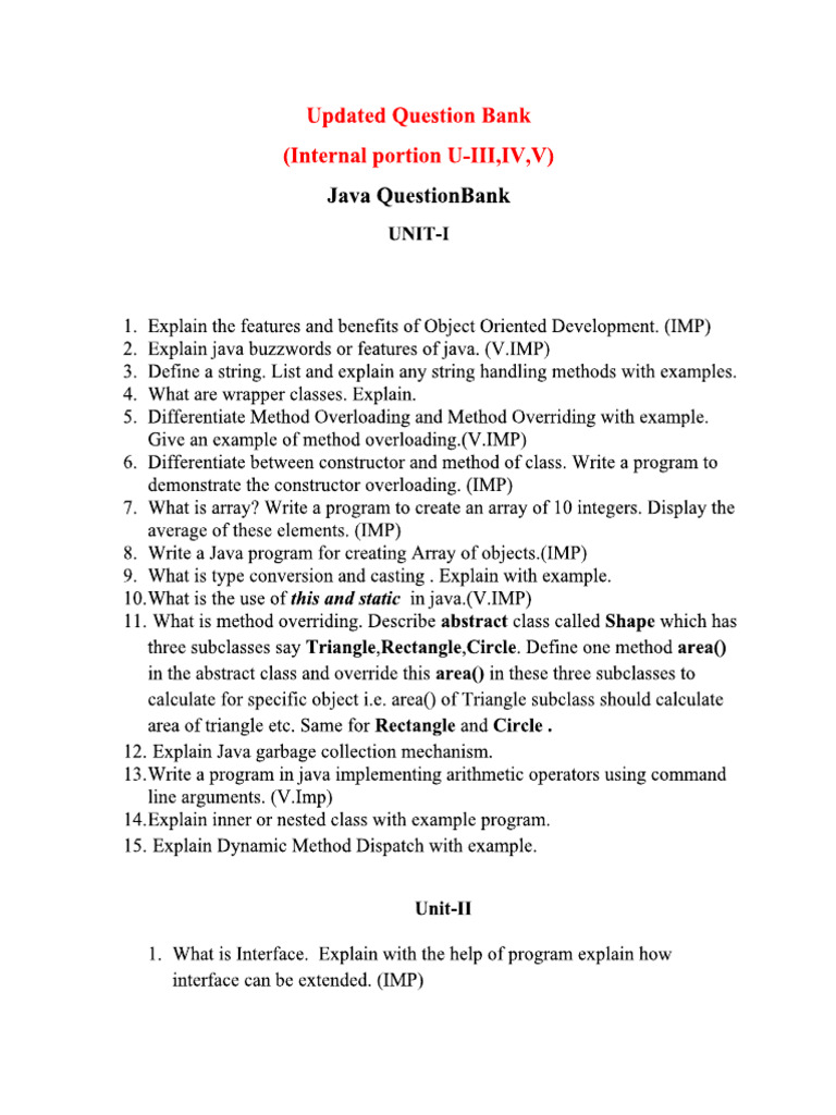 Java Question Bank | PDF