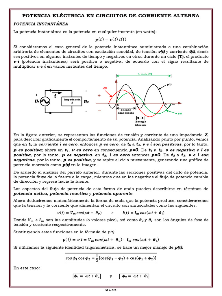 Potencia Eléctrica En Circuitos De Corriente Alterna Pdf