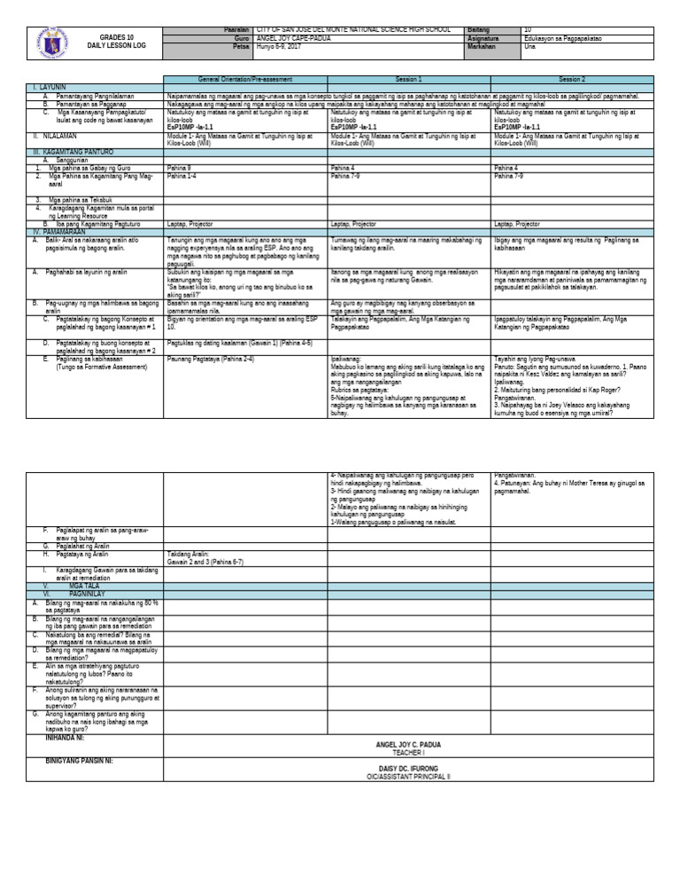 DLL ESP 10 Unit 1 Module 1 Week 1 | PDF