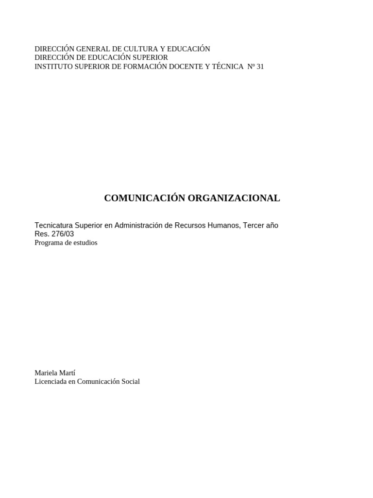 Programa Comunicacion Organizacional 2024 | PDF