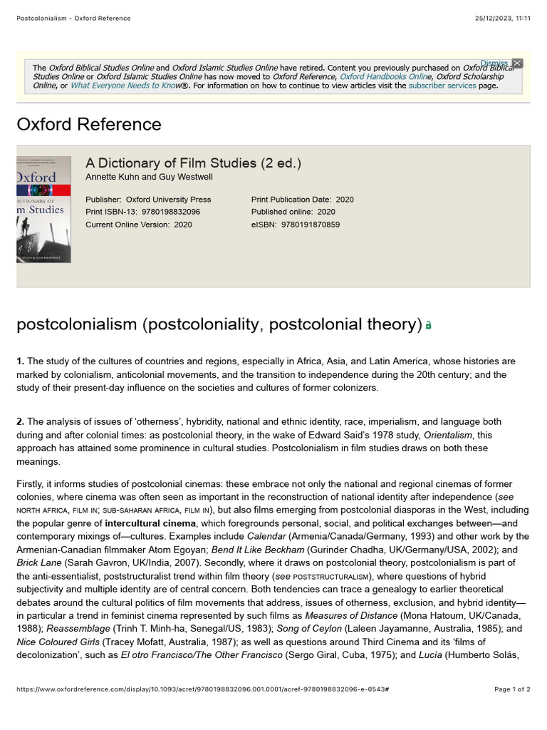 Postcolonialism - Oxford Reference | PDF