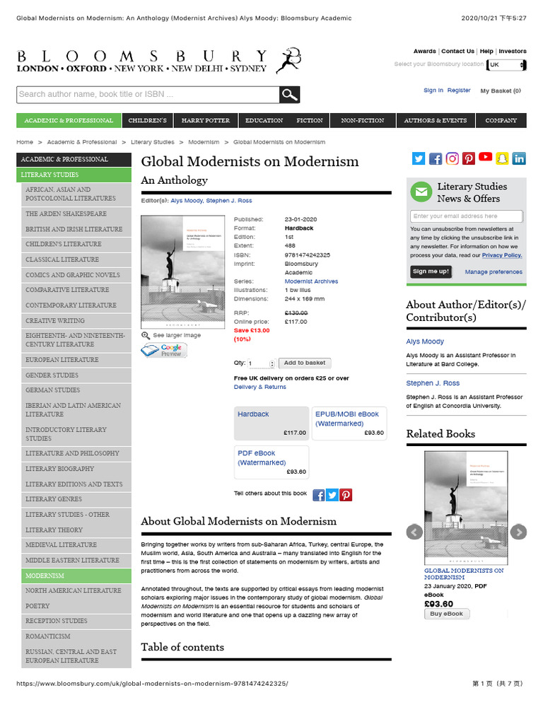 Global Modernists On Modernism: An Anthology (Modernist Archives) Alys ...