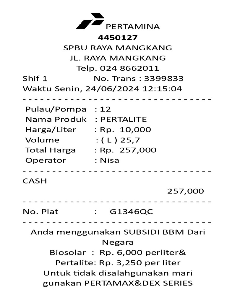 Struk Pom Kecil | PDF