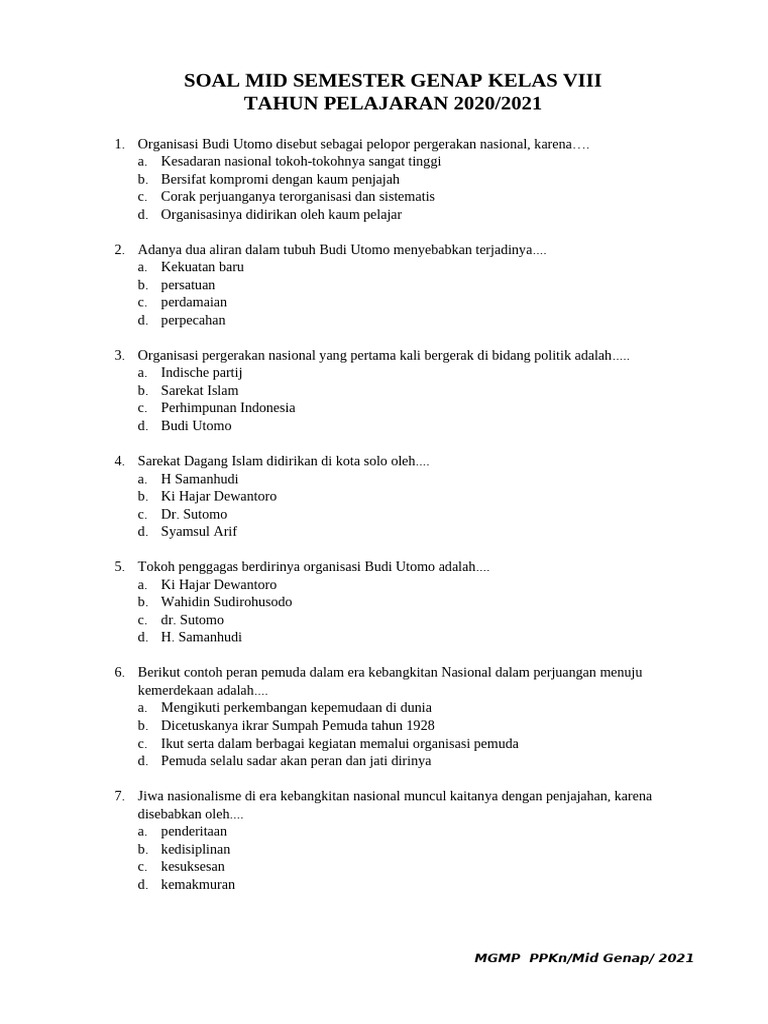 SOAL Mid Genap Kls 8 K-13 Tahun 2020-2021 | PDF