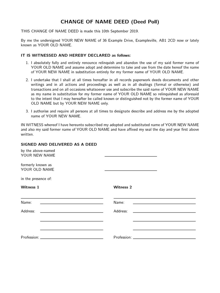 Deed Poll Template | PDF