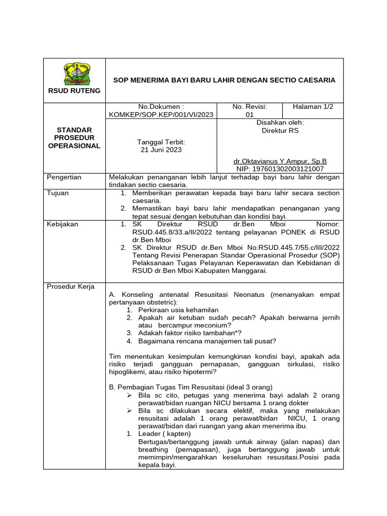 Sop Menerima Bayi Baru Lahir Dengan SC | PDF