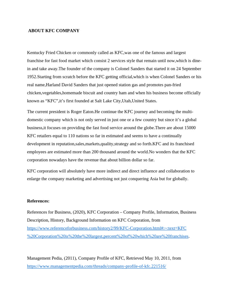 KFC Company Overview and History | PDF