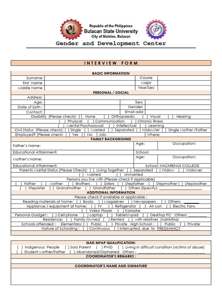 GADC INTERVIEW-FORM-FAP-TEMPLATE-Updated | PDF