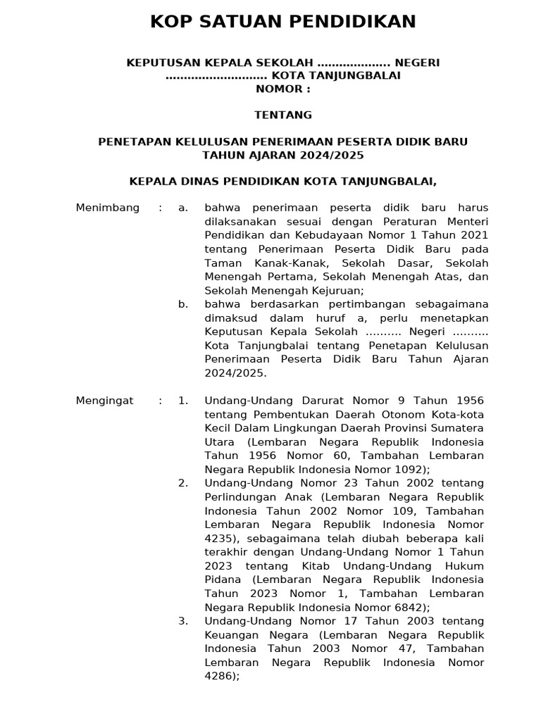Contoh SK Kelulusan PPDB 2024 | PDF