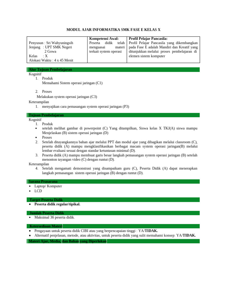 Tugas Workshop-Modul Ajar-Sri Wahyuningsih, S.PD - Gr. M.pd. | PDF