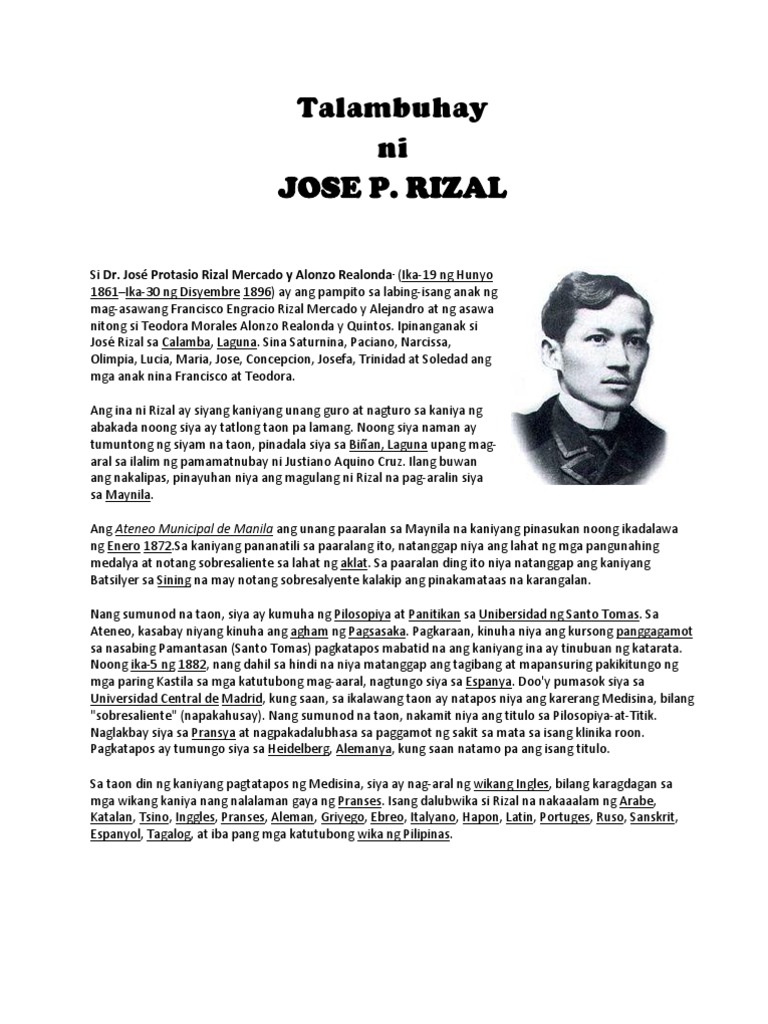 Talambuhay Ni Jose Rizal | PDF
