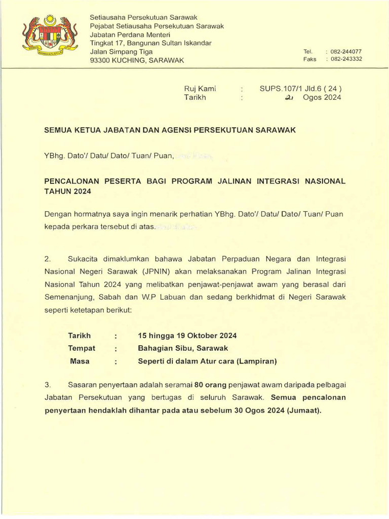 Surat Pencalonan Program Jpnin | PDF