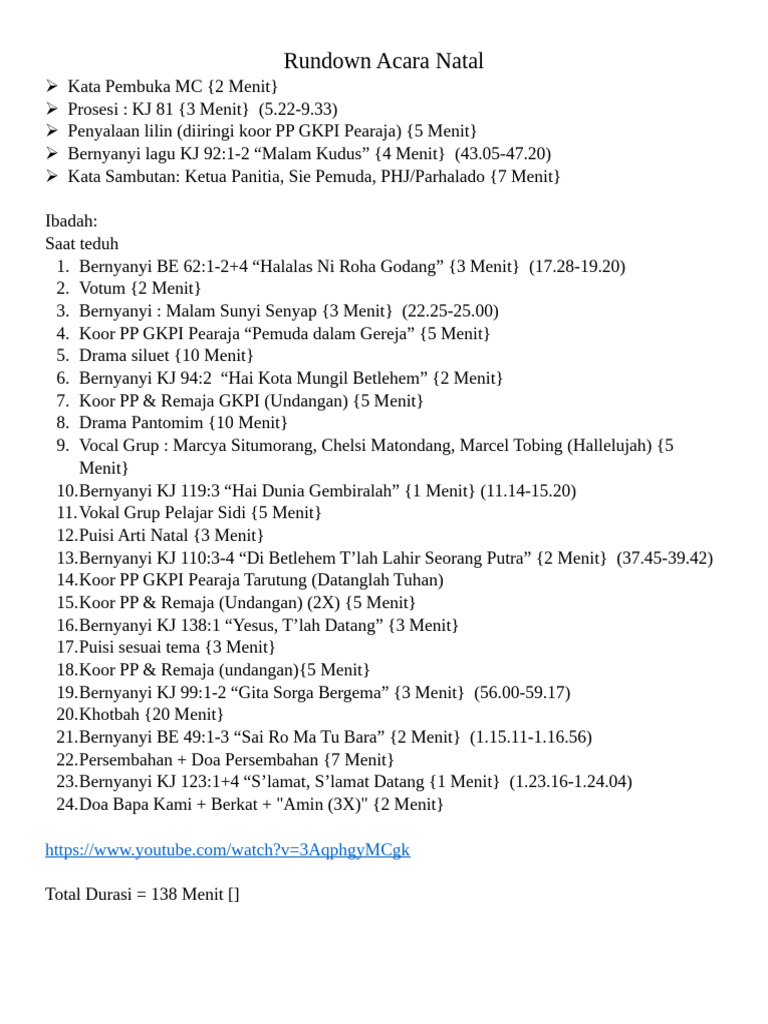 Rundown Acara Natal 2022 | PDF