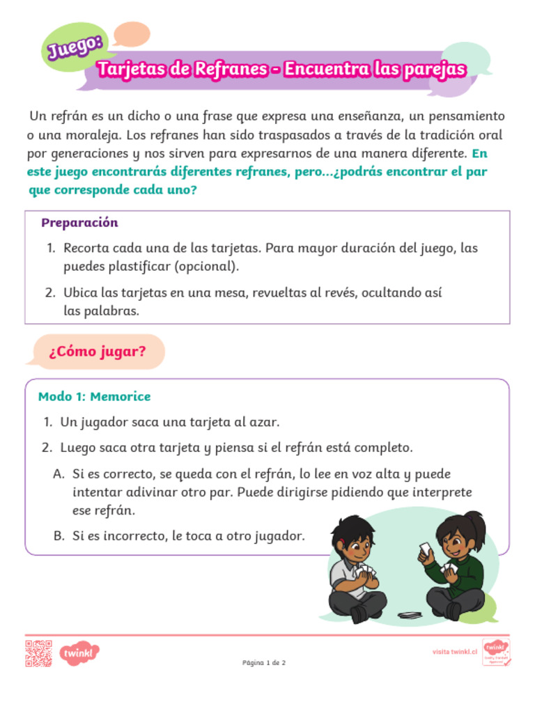 Juego Tarjetas Refranes 5°unidad | PDF