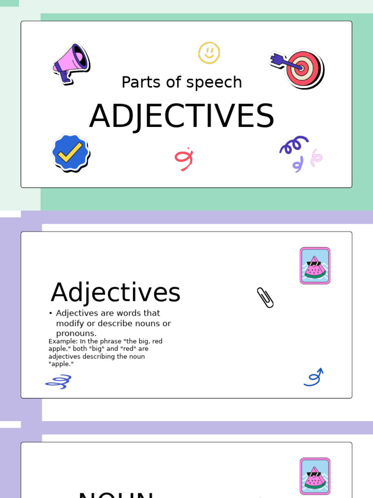 Parts of Speech Adjectives Presentation Colorful in Cute Style | PDF