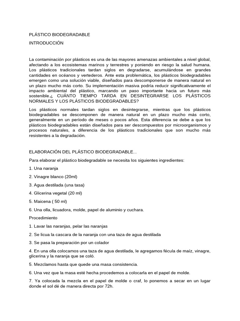 Bioplástico: Solución Ecológica Sostenible | PDF | El plastico ...