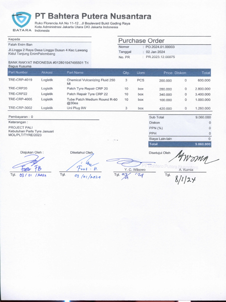 BPN PALI PO.2024.01.00003 Patch Tyre - Falah Enim Ban | PDF