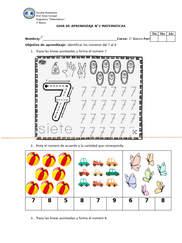 Guia Numeros 7 8 9 | PDF