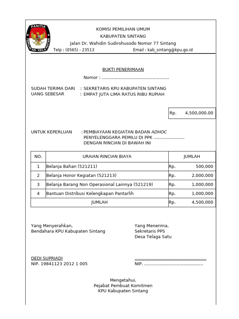 Contoh Format SPJ Hibah Pilkada | PDF