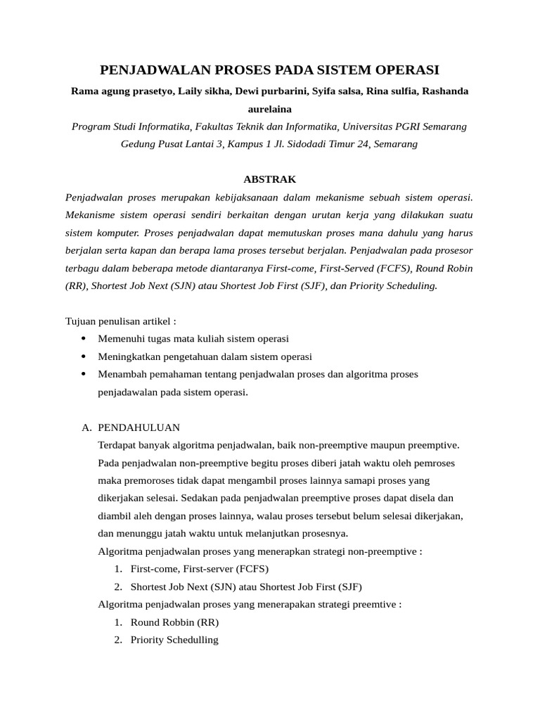 Penjadwalan Proses Pada Sistem Operasi | PDF