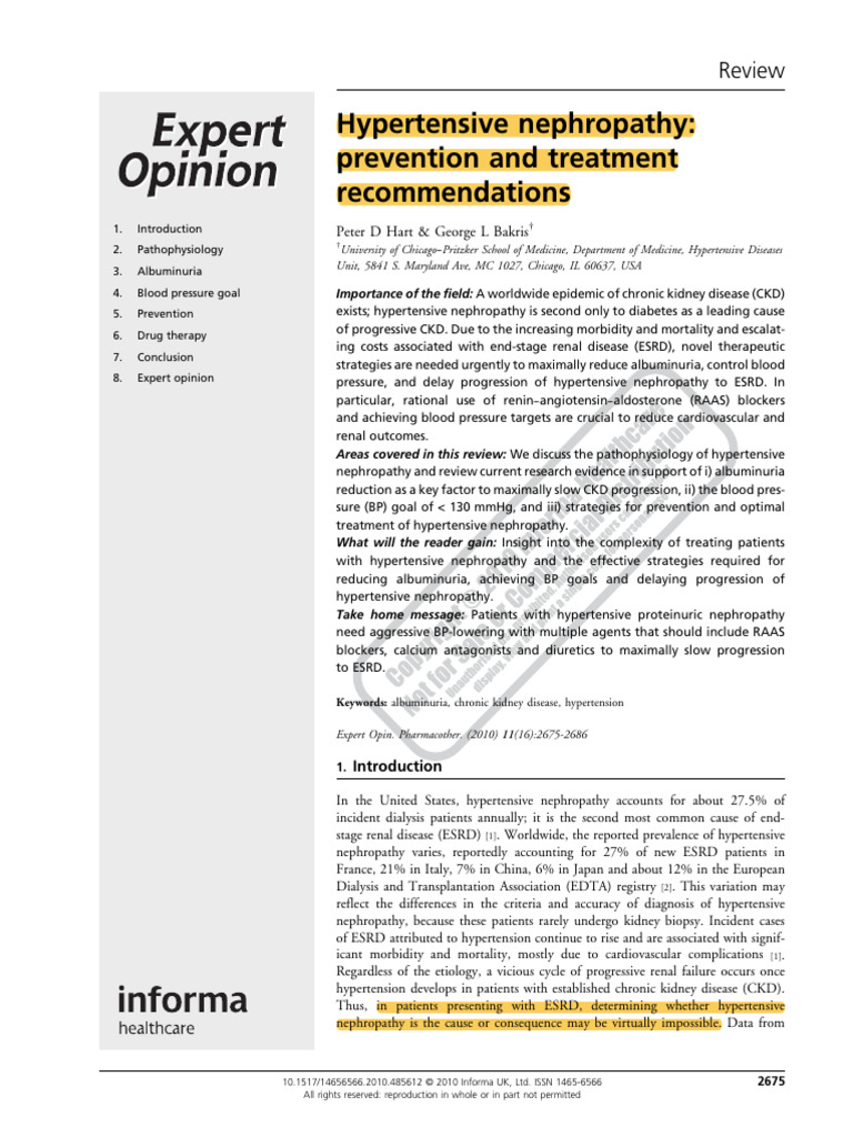 Hypertensive Nephropathy - Prevention and Treatment Recommendations | PDF
