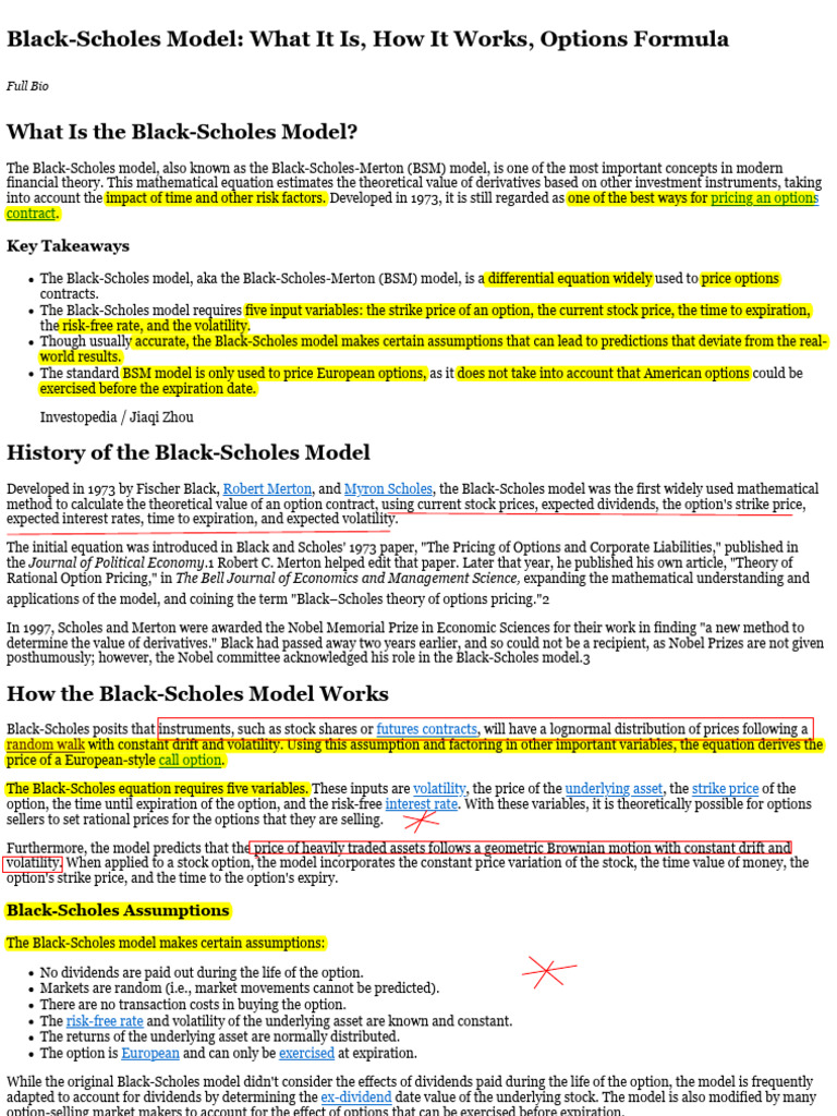Black-Scholes Model - What It Is, How It Works | PDF